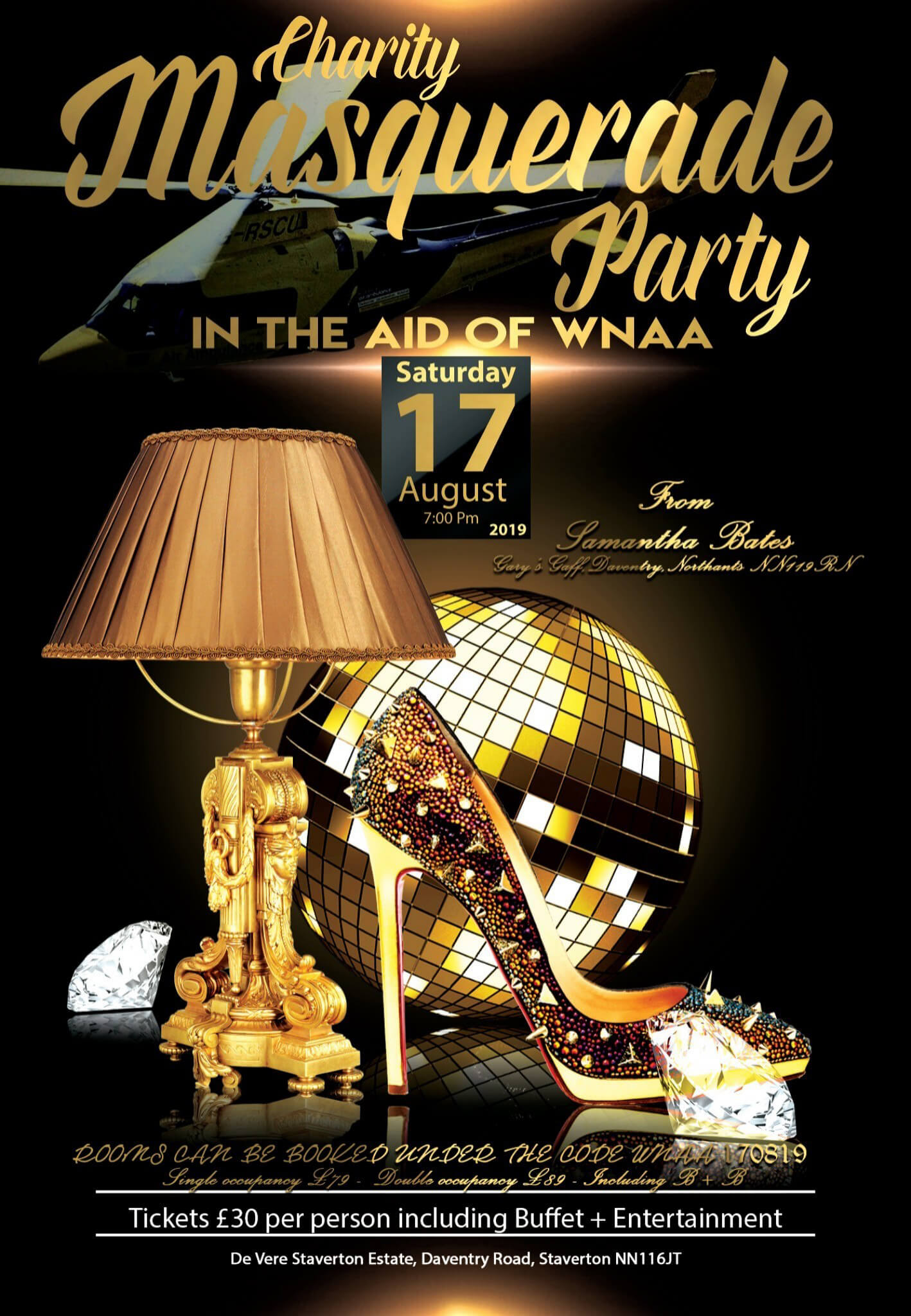 Charity Masquerade Party, De Vere Staverton - The Air Ambulance Service